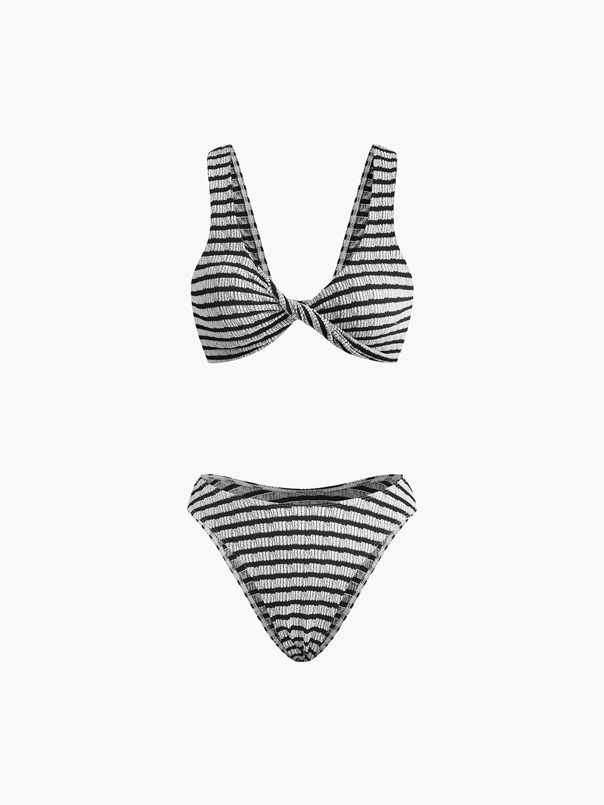Knotted Stripe Knit Bikini Set Commense