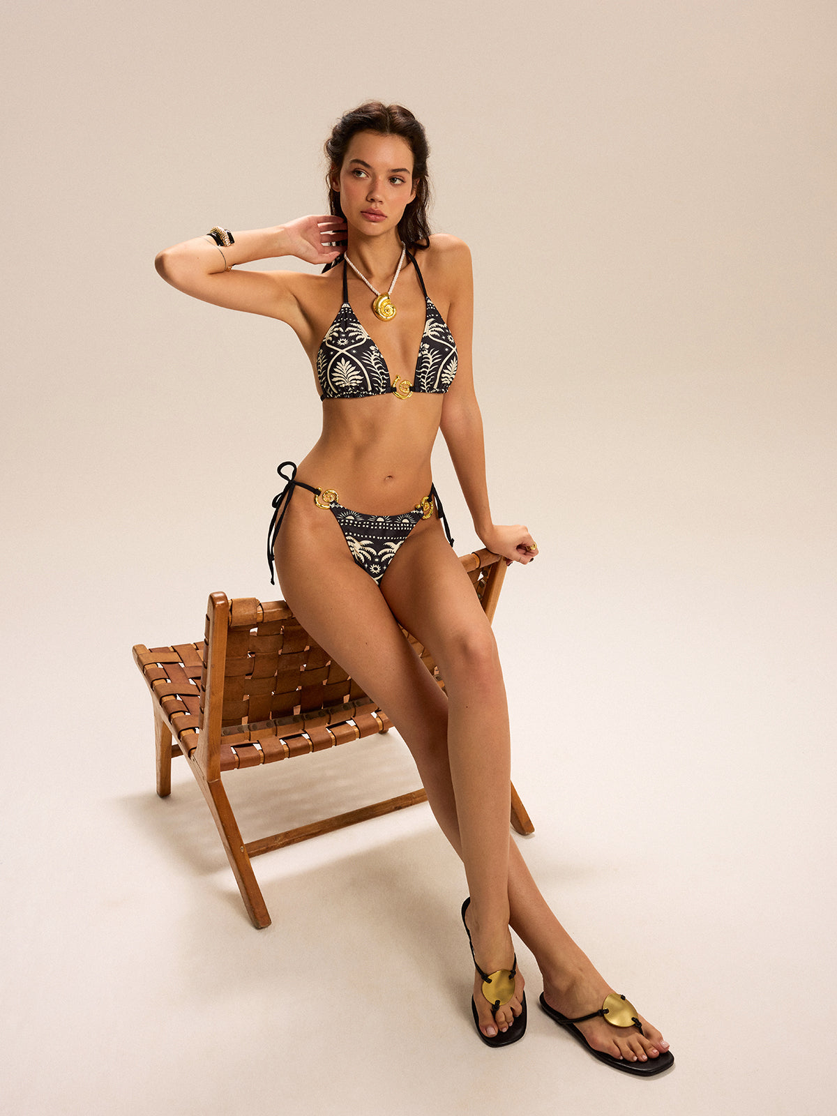 Printed Bikini Set With Golden Detail Rings | COMMENSE