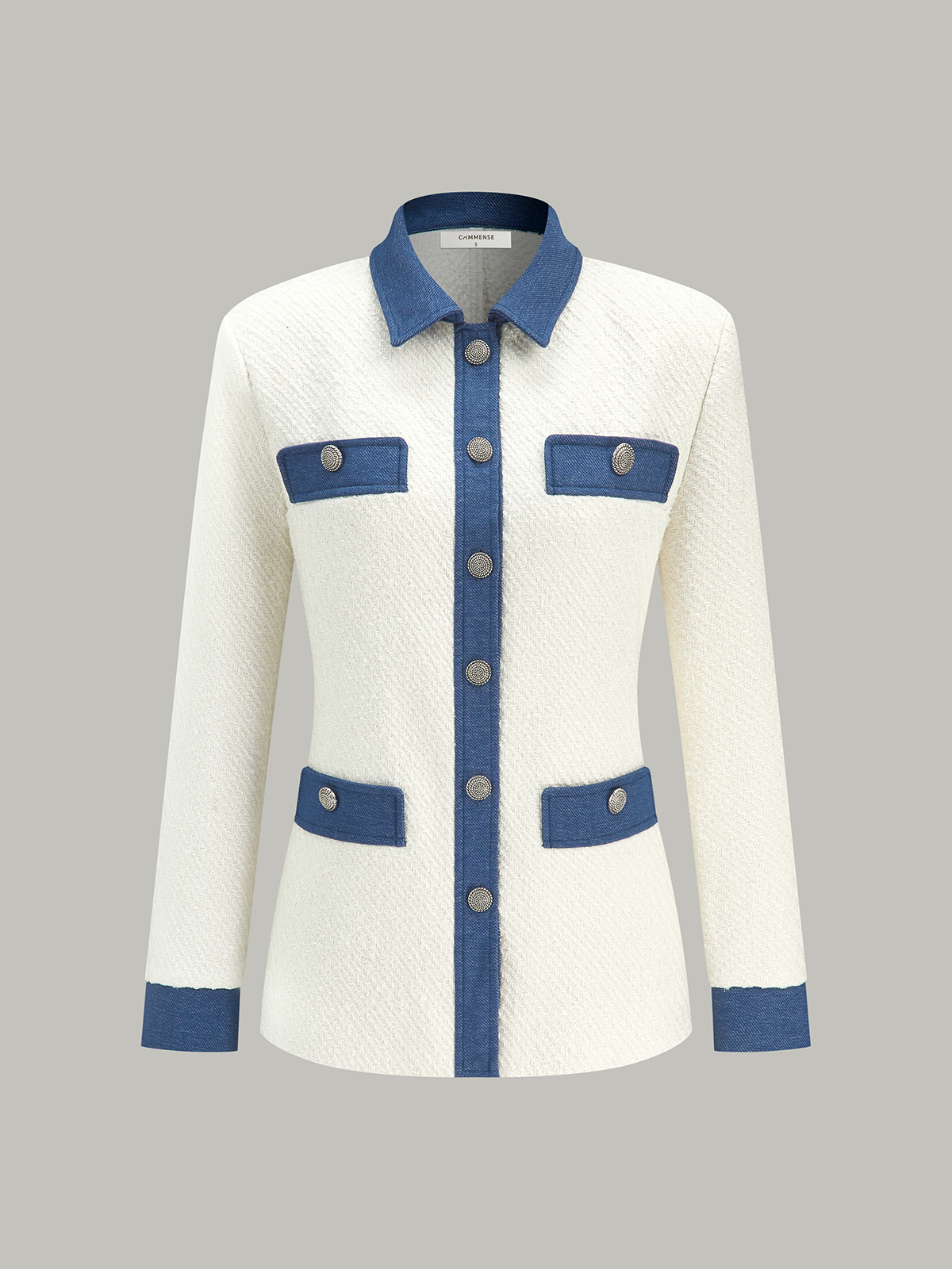 Metal Button Contrast Trim Tweed Jacket | COMMENSE