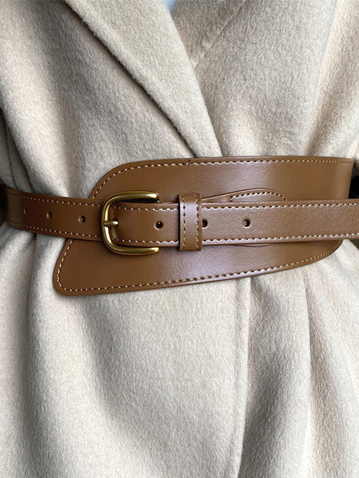 Asymmetrical Buckle Wide Leather Belt – COMMENSE
