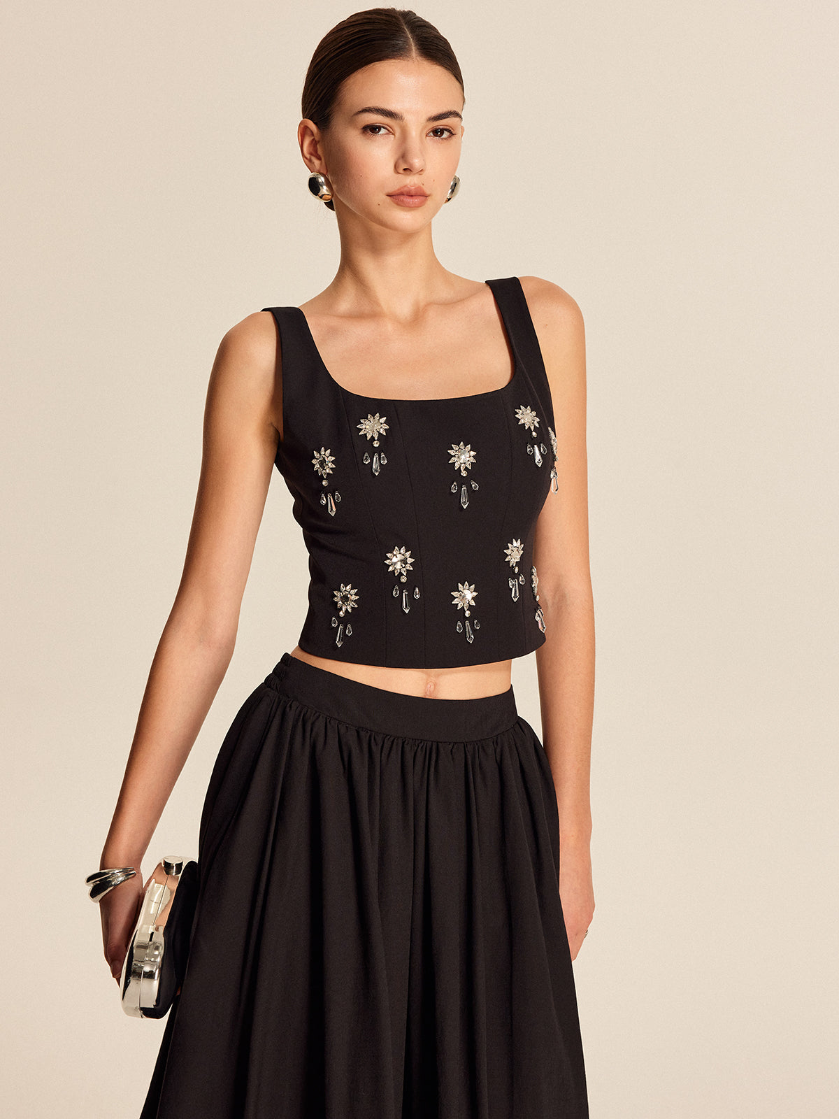 Floral Crystal Back Zipper Top | COMMENSE