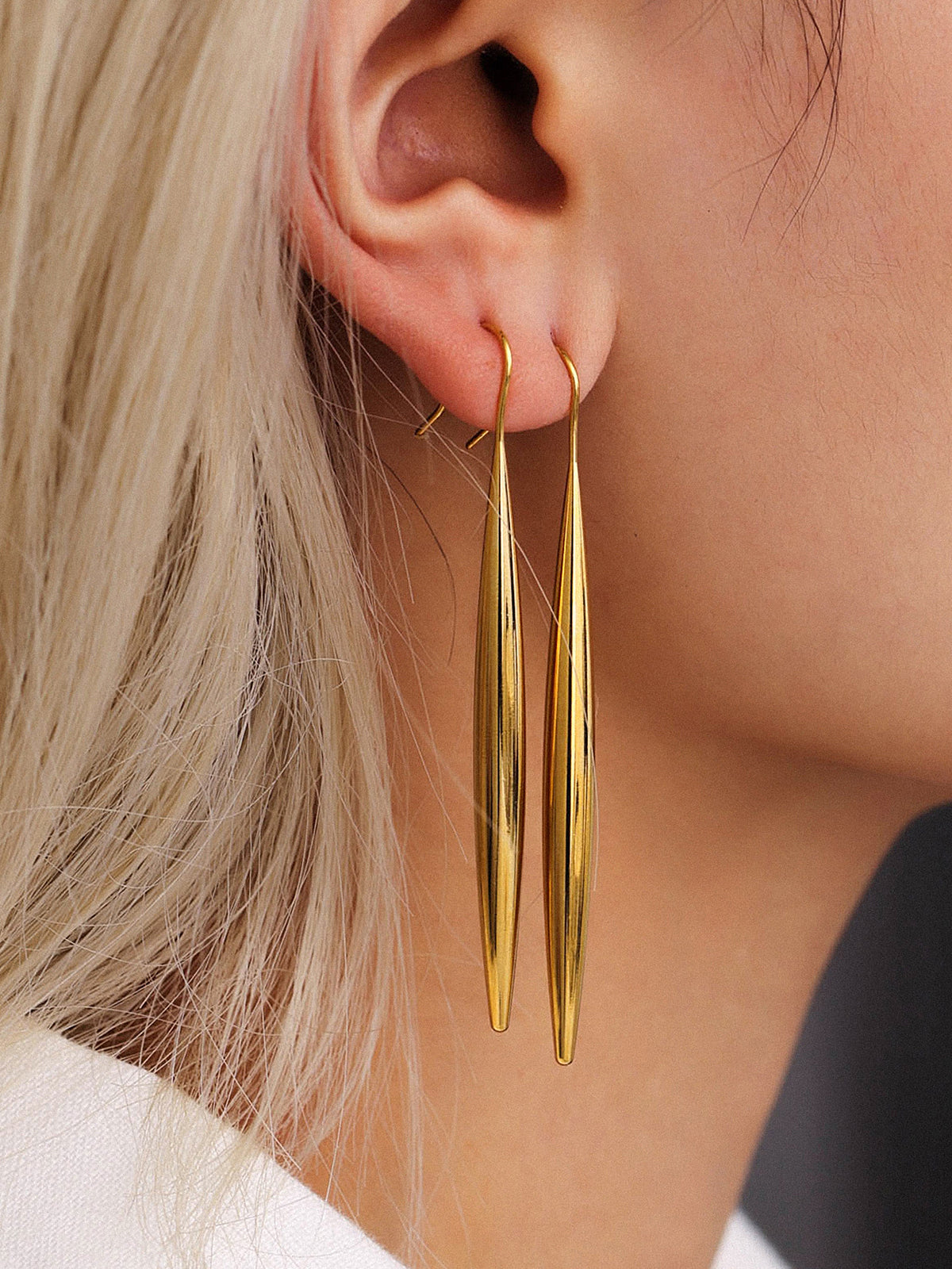Golden Long Teardrop Drop Earrings | COMMENSE